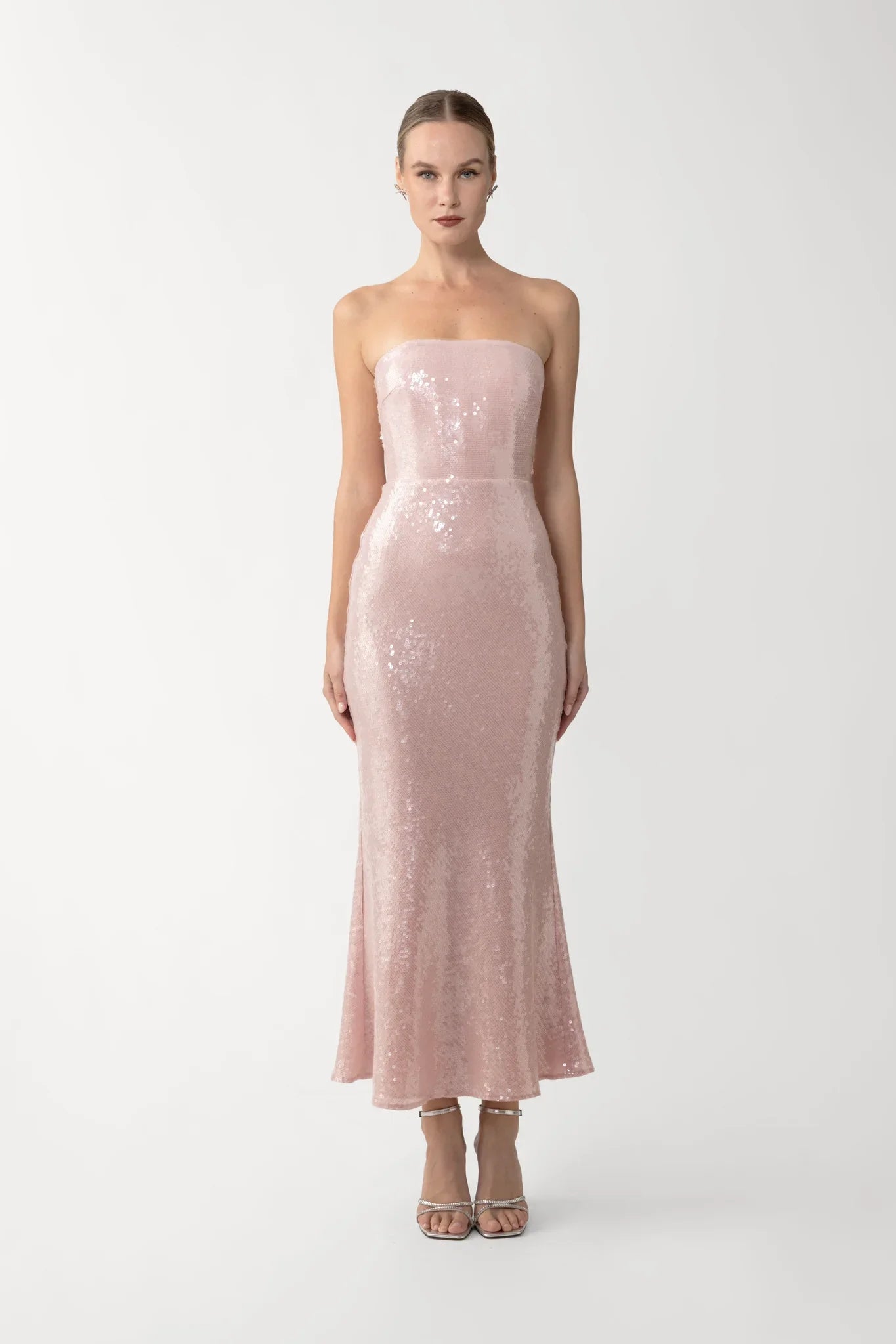 SAU LEE SAU LEE Ciara Sequin Strapless Midi Dress